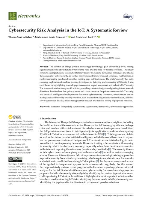 pdf cybersecurity risk analysis in the iot a systematic review