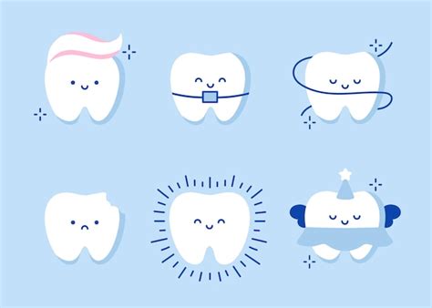 Premium Vector Set Of Cute Teeth On Blue Background Set Of Cute Teeth