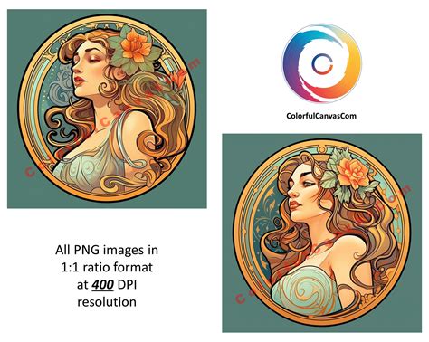 Art Nouveau Forest Nymphs Organic Collection 1 A Set Of 6 Digital Art Nouveau Inspired Png