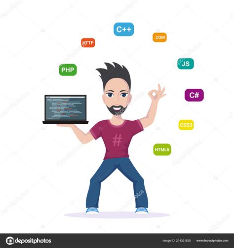 Programmer Man Character Stock Vector By ©denthegrate 214321530
