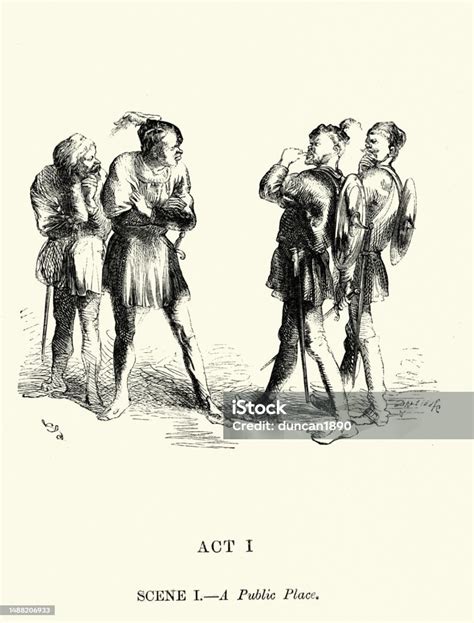 윌리엄 셰익스피어의 로미오와 줄리엣 장면 존 길버트 삽화 빅토리아 시대 19세기 Performing Arts Event에 대한 스톡 벡터 아트 및 기타 이미지