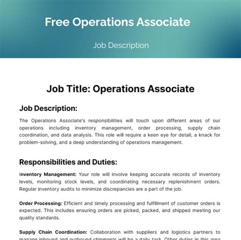 Free Operations Associate Job Description Template To Edit Online