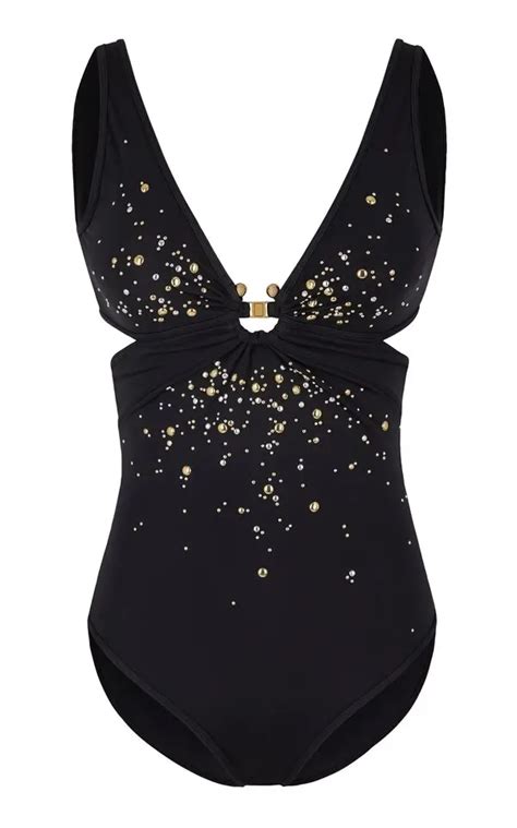 Rabanne Embellished Cut Out One Piece Swimsuit Fr 34 Only Black