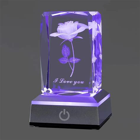 Cristal Rose 3d Avec Base Lumineuse Zivana