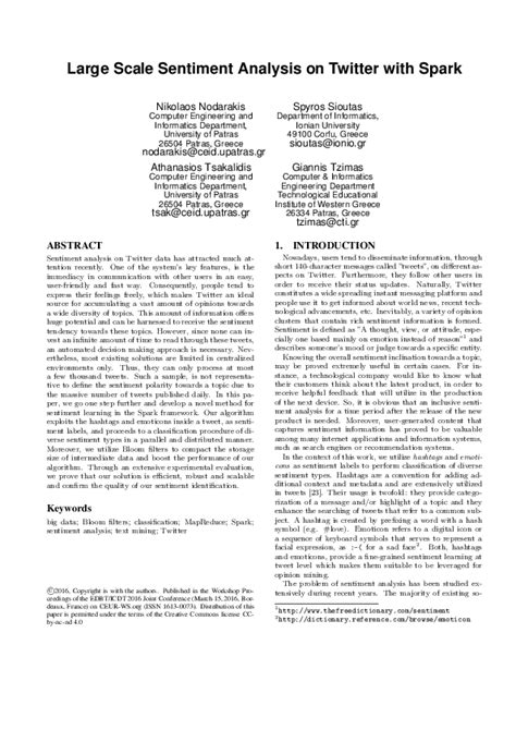 Pdf Large Scale Sentiment Analysis On Twitter With Spark