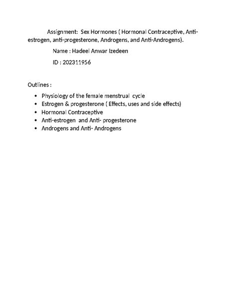 Sex Hormones Article Assignment Sex Hormones Hormonal
