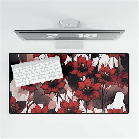 Red Floral Cherry Coded Desk Decor Office Decor T Xxl Gaming Mat