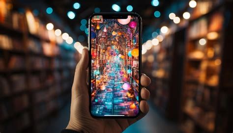 Premium AI Image Hand Holding Mobile Phone Capturing Illuminated City Nightlife With Digital