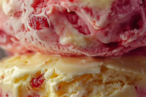 Close Up Of Strawberry And Vanilla Ice Cream Scoops Stock Illustration