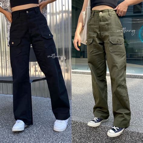 กางเกงขายาวเอวสูงสไตล์วินเทจ ทรงขากระบอก Happilysky Shop Thaipick