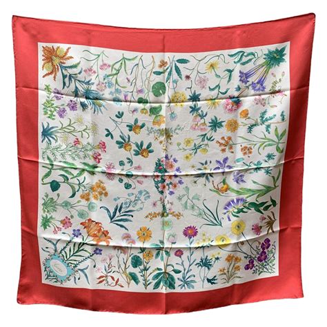 Gucci Vintage Red Floral Silk Scarf Fiori Delle Alpi 1980 Accornero For