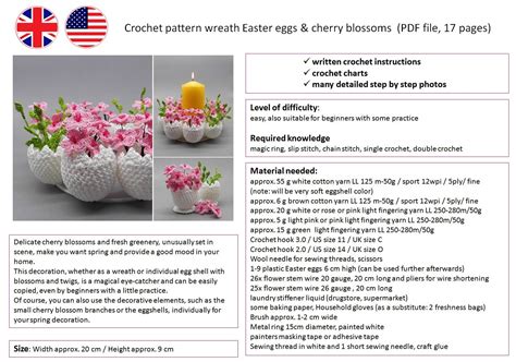 Crochet Pattern For Easter Eggshell Wreath With Cherry Etsy
