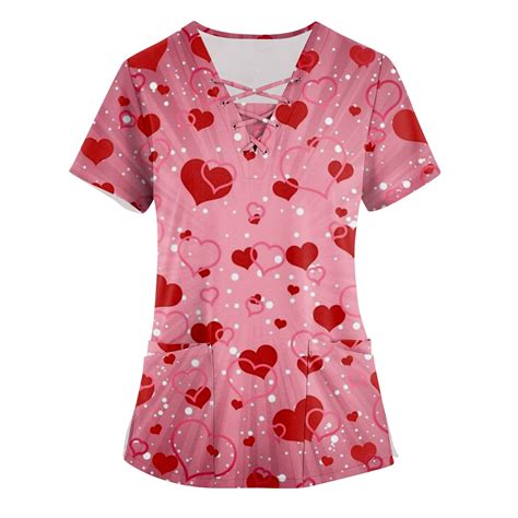 Susanny Valentines Day Nursing Uniforms Scrubs Red Heart Print Love