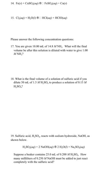 Solved 14 Fe S Cuso Aq FeSO Aq Cu S 15 Cl Aq Chegg