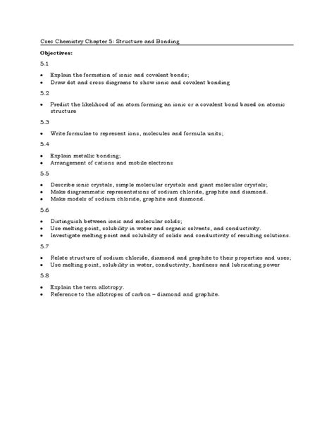 Csec Chemistry Chapter 5 Structures And Bonding Pdf Chemical Bond Ion