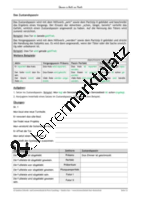 Übungen Zu Aktiv Und Passiv Unterrichtsmaterial In Den Fächern Daz