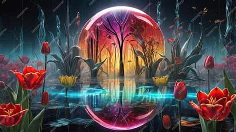 Premium Ai Image Colourful Allien World With Dna Ai Network Analogue Spectrum Analyser