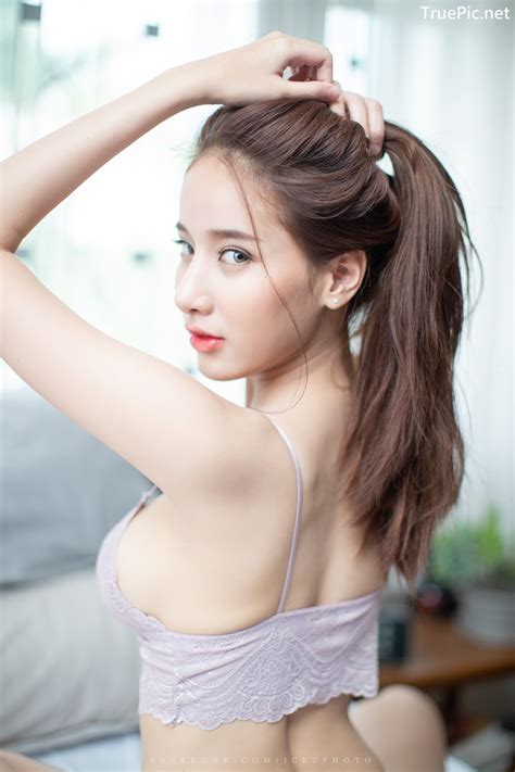 Thailand Hot Model Pichana Yoosuk Sexy Purple Bra Shiny Short Pants