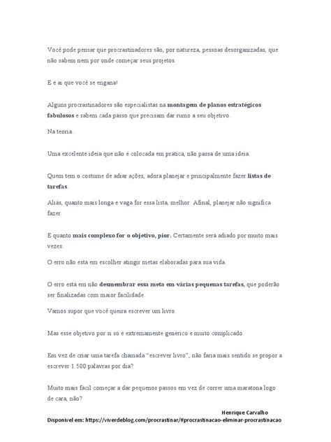 10 Dicas Para Evitar A Procrastinação Pdf Procrastinação