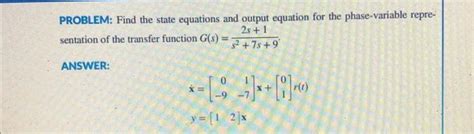 solved problem convert the state and output equations shown
