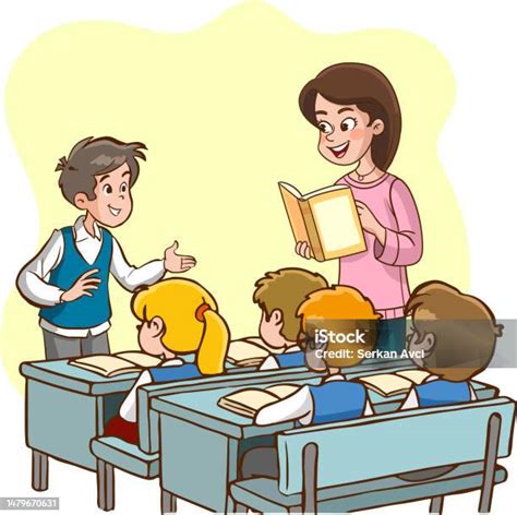 교실에서 공부하고 이야기하는 아이들 고등학교 이하에 대한 스톡 벡터 아트 및 기타 이미지 고등학교 이하 공부 교사 교육