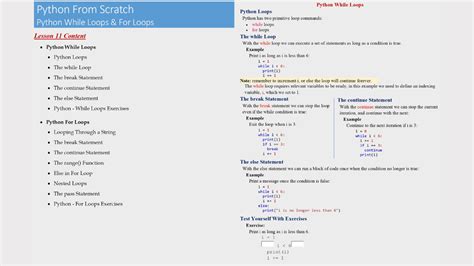 Python From Scratch Lesson 11 PDF (Python While Loops & For Loops) – Connect 4 Programming