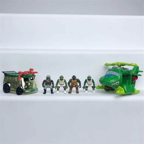 Playmates Toys Rare Vintage Tmnt Mini Mutants Metallic Gold Party Wagon Military Copter