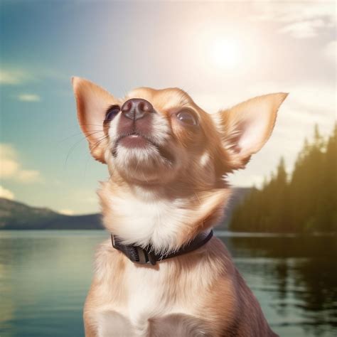 Premium Ai Image Adorable Chihuahua Gazing Upward By The Lake