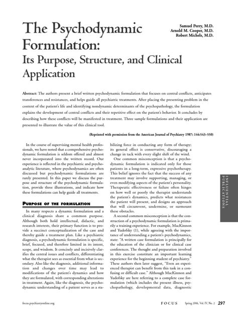 The Psychodynamic Formulation Its Purpose Structure And Clinical