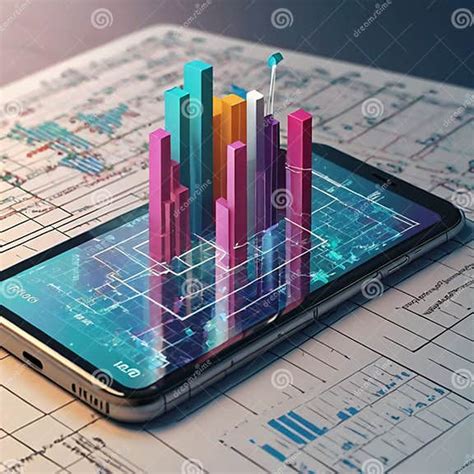 Smartphone With Business Graph And Analytic Data With Bar Chart Stock