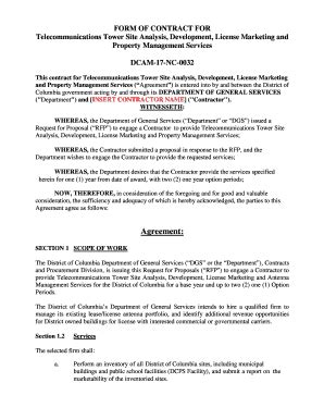 Fillable Online Dgs Dc FORM OF CONTRACT FOR Telecommunications Tower