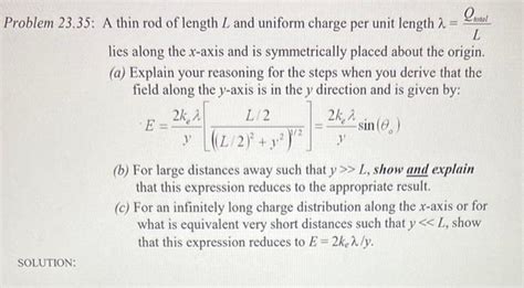 Solved Problem 23 35 A Thin Rod Of Length L And Uniform Chegg