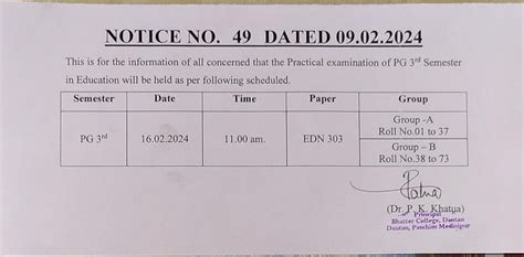 Practical Examination Schedule Of Pg 3rd Semester 2023 Bhatter