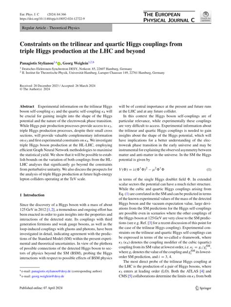 Pdf Constraints On The Trilinear And Quartic Higgs Couplings From