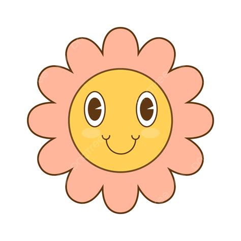 Cute Retro Smile Groovy Flower Emoji Cartoon Vector Flower Groovy