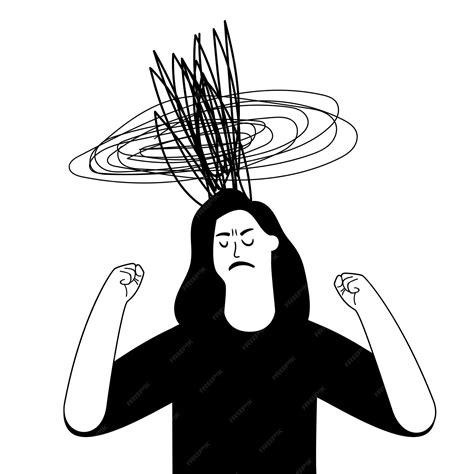 화난 여성은 주먹을 꽉 쥐었다 불안 우울증 좌절 성격 장애의 개념 정신 건강 문제를 보여주는 단색 벡터 그림 프리미엄 벡터