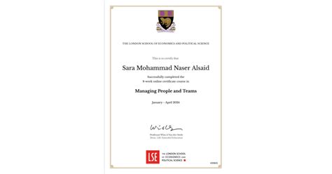 Sara Alsaeed On Linkedin Managing People And Teams • Sara Mohammad Naser Alsaid • Your Certificate…