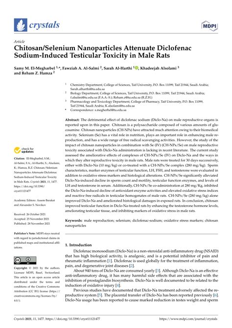 Pdf Chitosan Selenium Nanoparticles Attenuate Diclofenac Sodium Induced Testicular Toxicity In