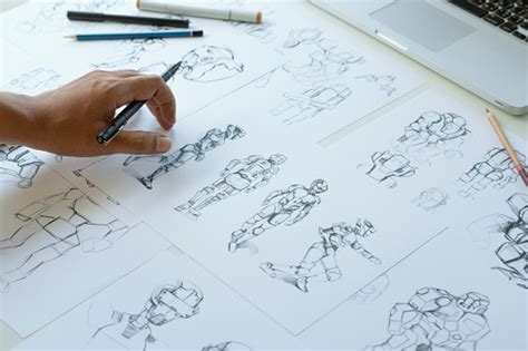 動畫師設計師開發設計繪圖素描開發製作圖形姿勢人物科幻機器人卡通圖動畫視頻遊戲電影製作 動畫設計工作室 照片檔及更多 Brand Name Video Game 照片 Istock