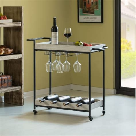 Metal Wine Bar Serving Cart With Rolling Wheels Wine Rack And Glass