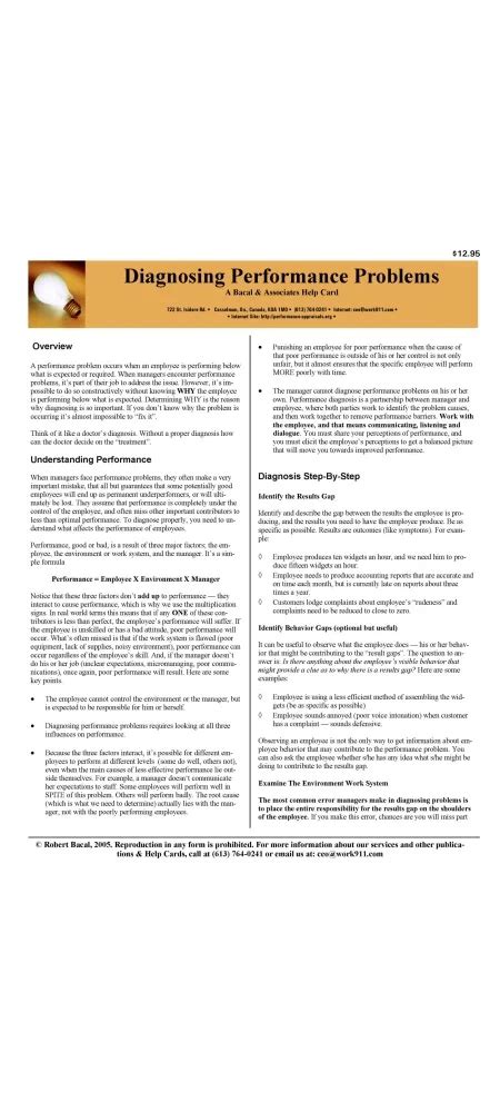 Diagnosing Performance Problems Getting To Root Causes Download Pdf Bacals Personal