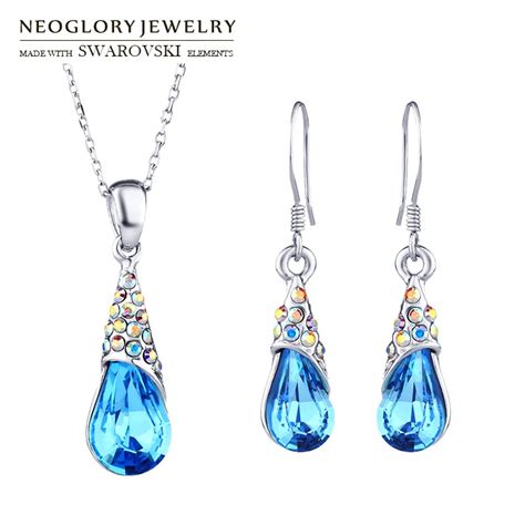 Neoglory conjunto de joyas con diamantes de imitación de cristal y