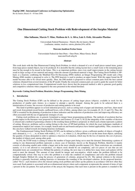 Pdf One Dimensional Cutting Stock Problem With Redevelopment Of The