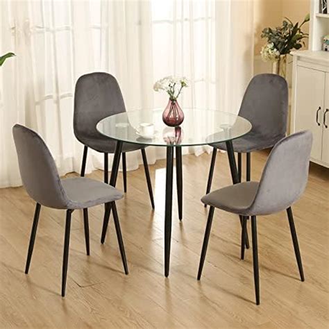 Modern Dining Table Set For Round Glass Dining Table And Velvet Kitchen