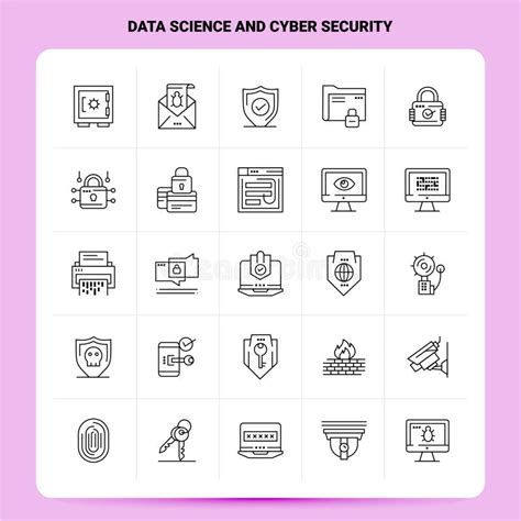 Outline 25 Data Science And Cyber Security Icon Set Vector Line Style Design Black Icons Set