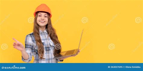 Engineer Teenager Girl Happy Teen Girl In Helmet And Checkered Shirt