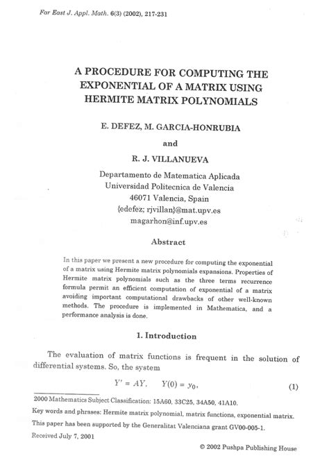 Pdf A Procedure For Computing The Exponential Of A Matrix Using