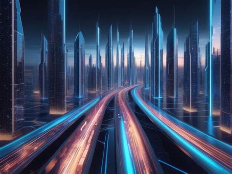 Premium AI Image Abstract Highway Path Through Digital Binary Towers