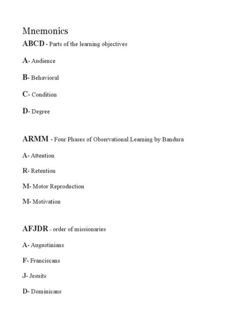 Mnemonic S Pdf