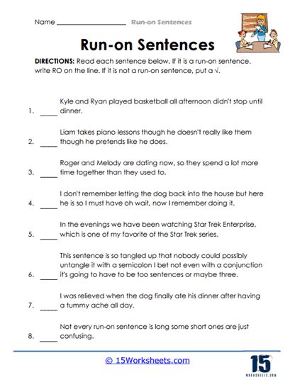 Run On Sentences Worksheets 15 Worksheets